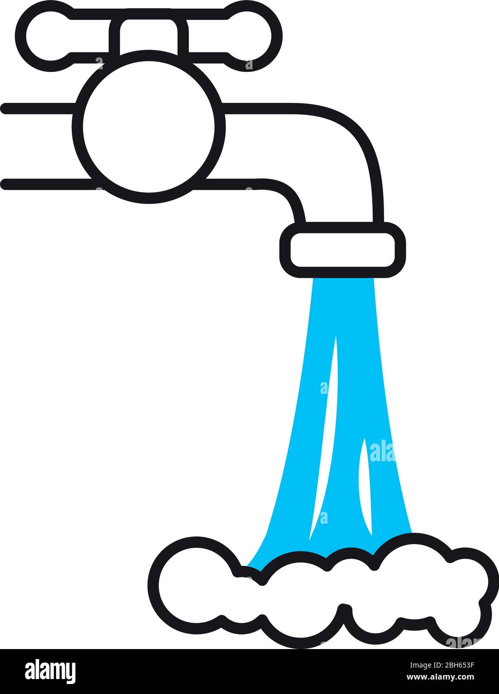 open water faucet over white bakground, half color half line style ...