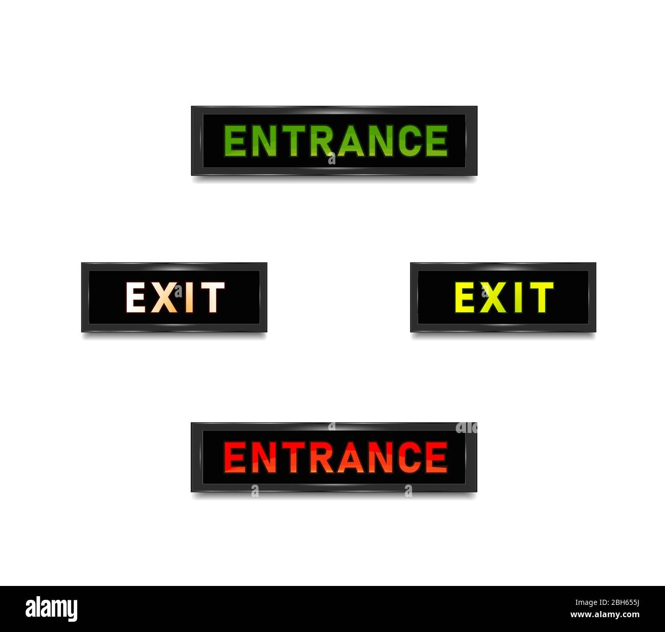 Exit entrance door sign in red and green light. Isolated vector graphic ...