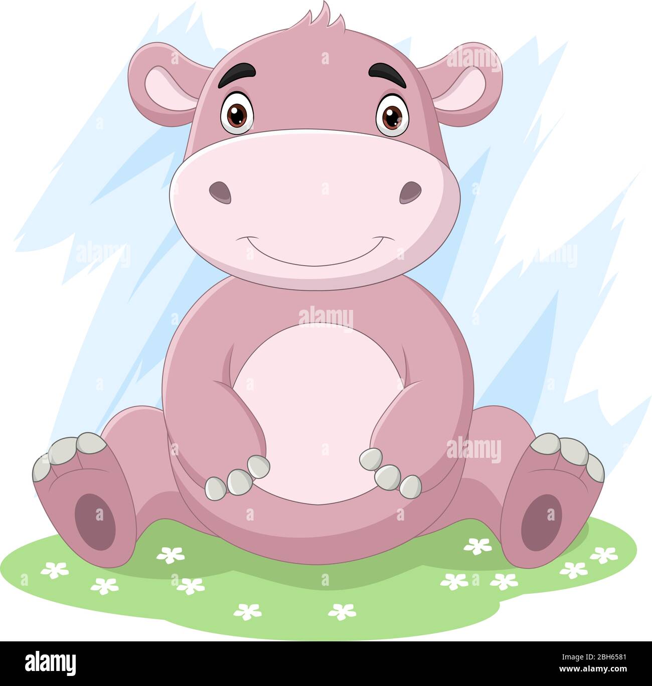 Cartoon cute baby hippo sitting in the grass Stock Vector Image & Art ...