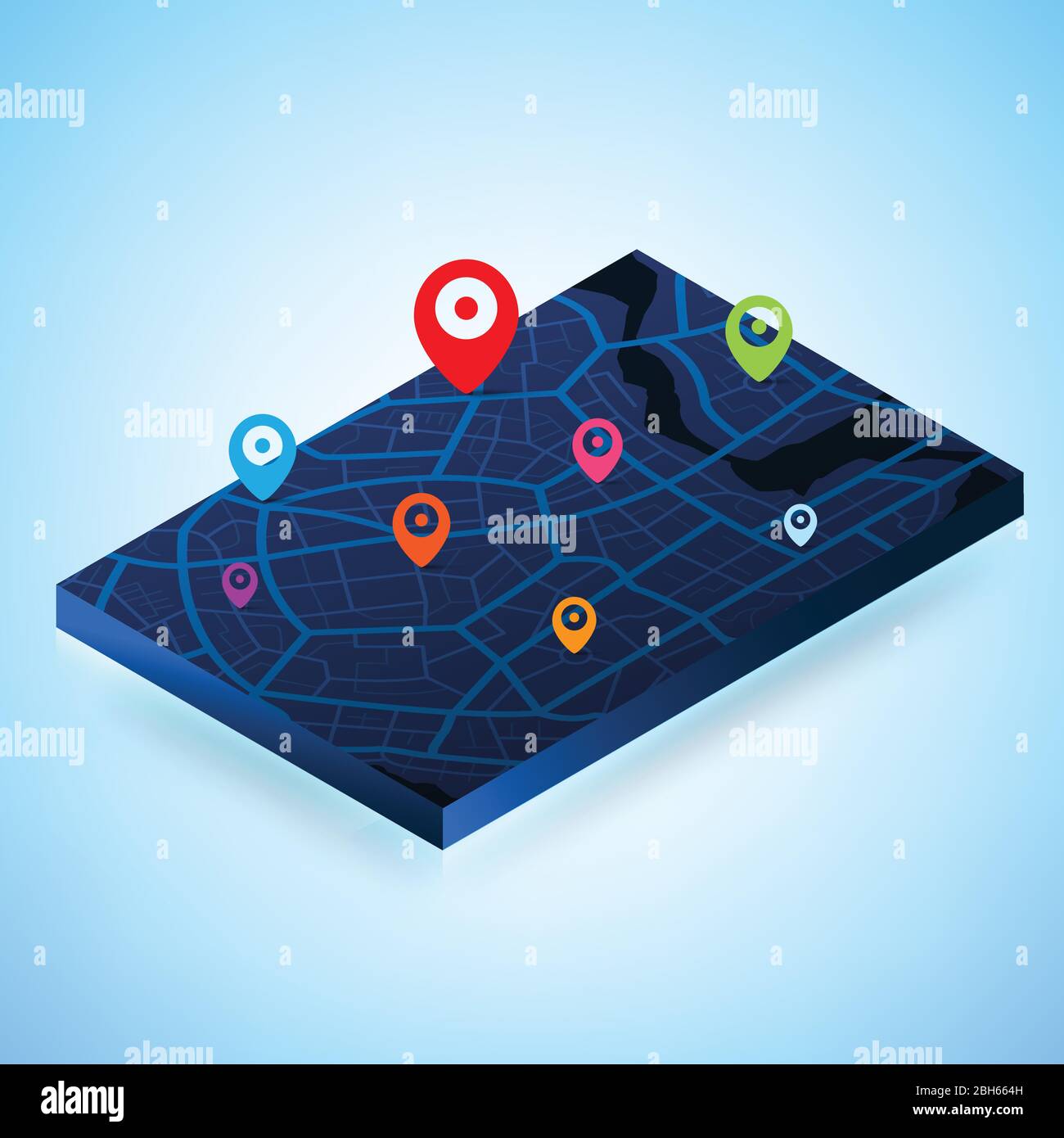 3D Isometric map with destination location point, Aerial clean top view ...