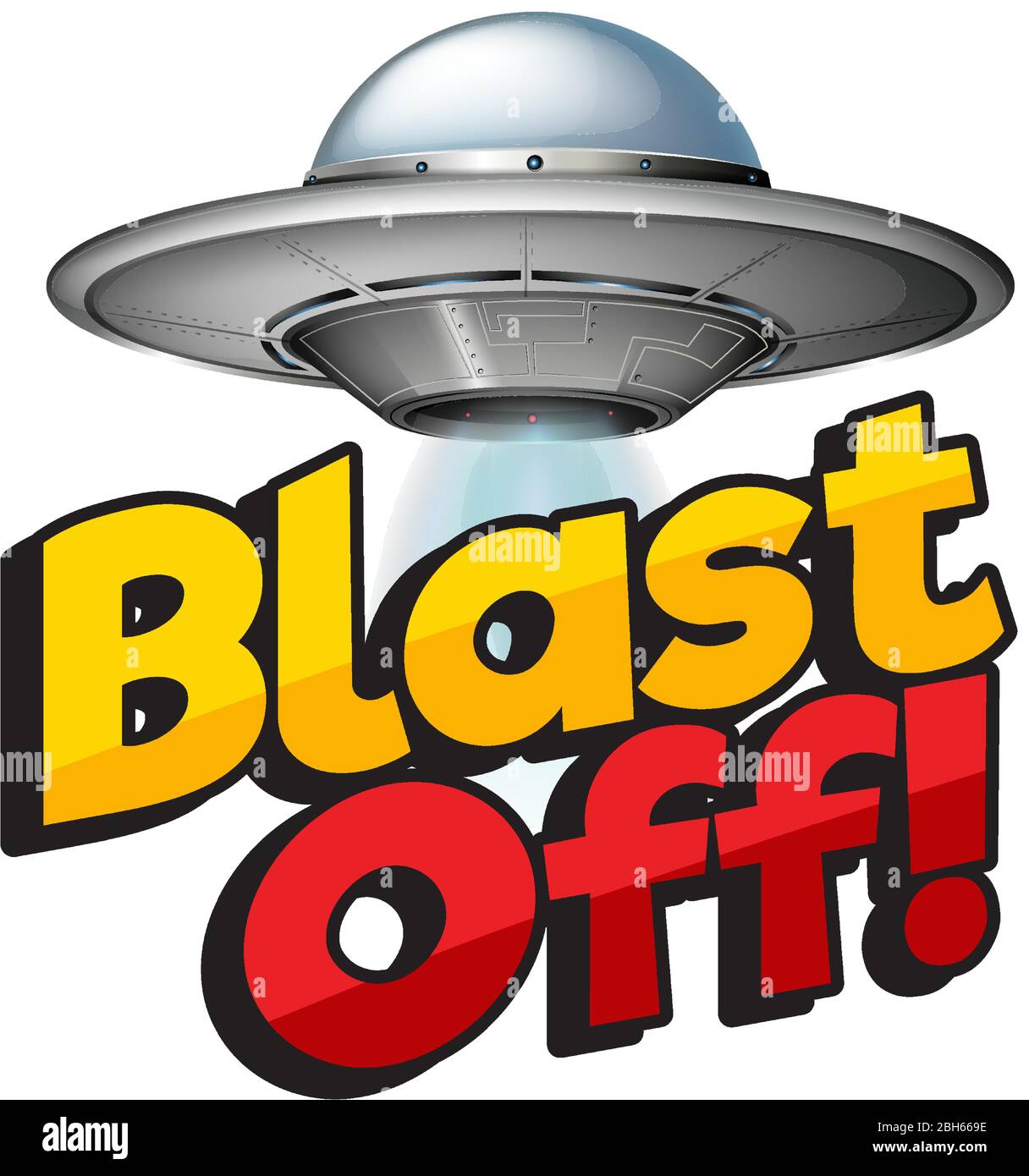 Word design for blast off with UFO flying illustration Stock Vector ...
