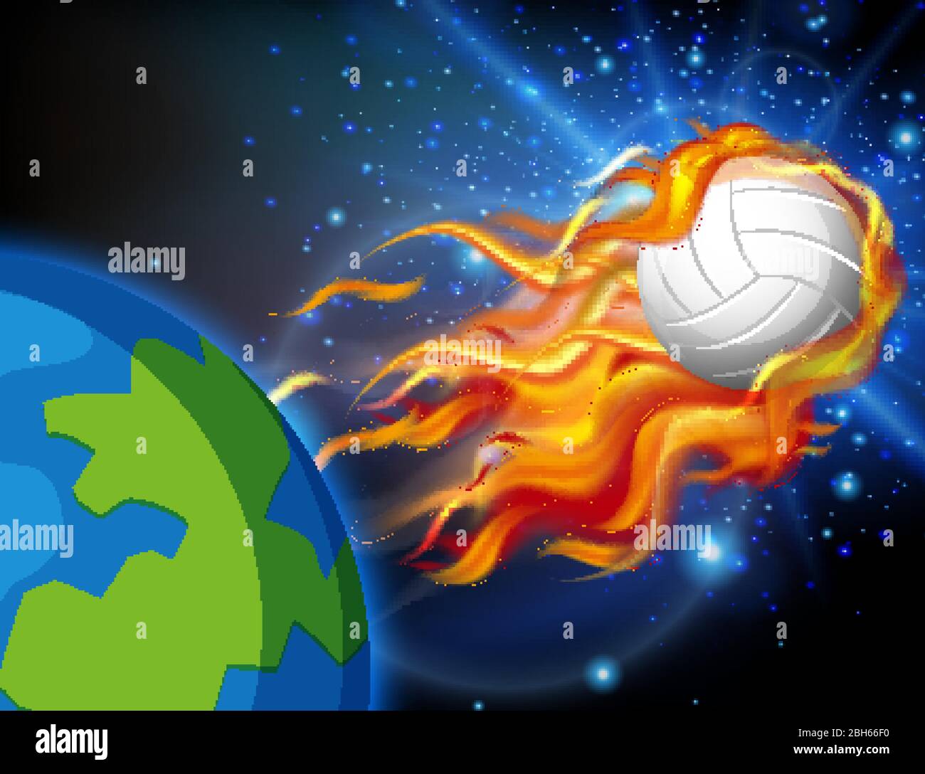 Volleyball on fire shooting out of the earth illustration Stock Vector ...