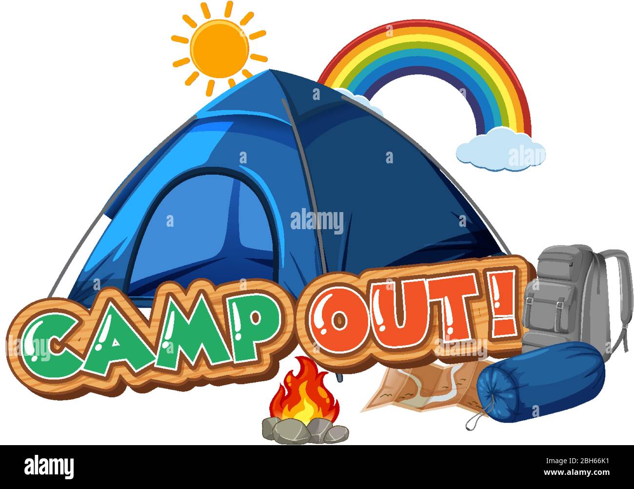 Font design for camp out with tent in the park illustration Stock ...