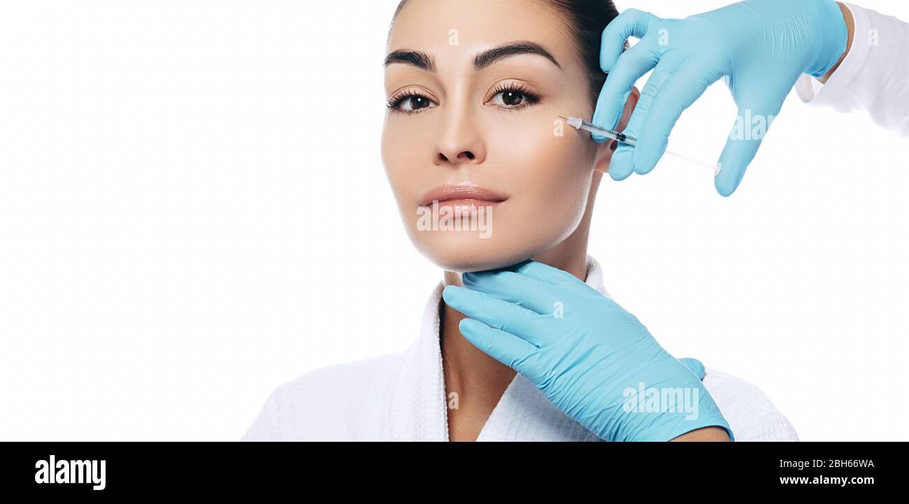 Portrait of beautiful women during facial rejuvenation procedure. Anti ...