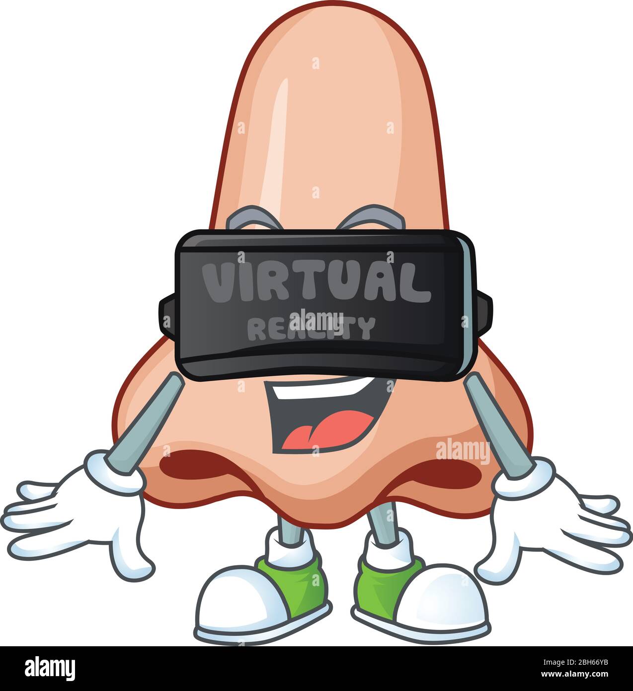 A cartoon mascot of nose enjoying game with Virtual reality headset ...