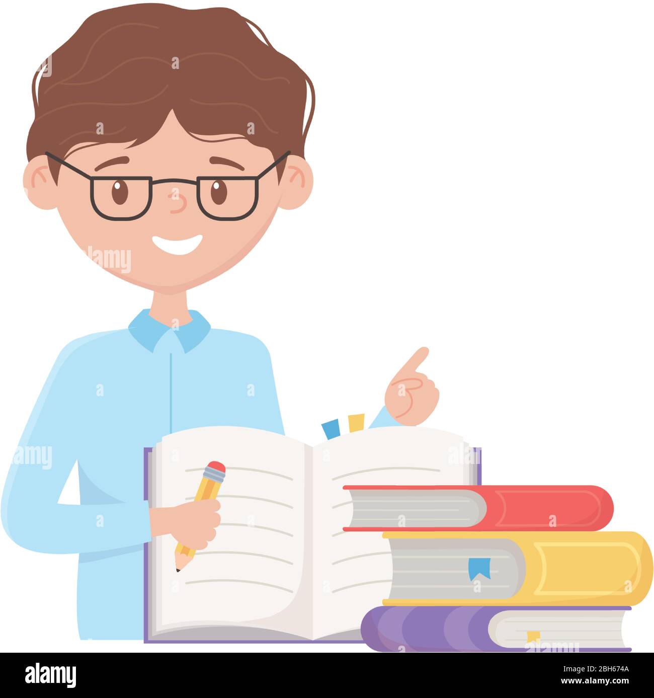 School boy with pencil and books design, Eduaction class lesson ...