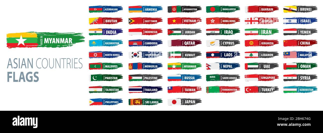 National flags of Asian countries. Vector illustrations Stock Vector ...