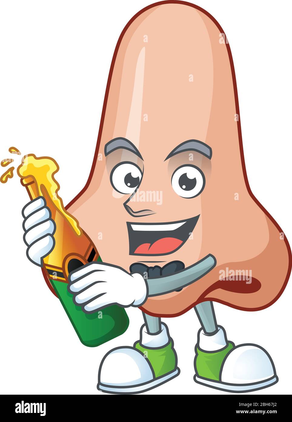 Mascot cartoon design of nose making toast with a bottle of beer Stock ...