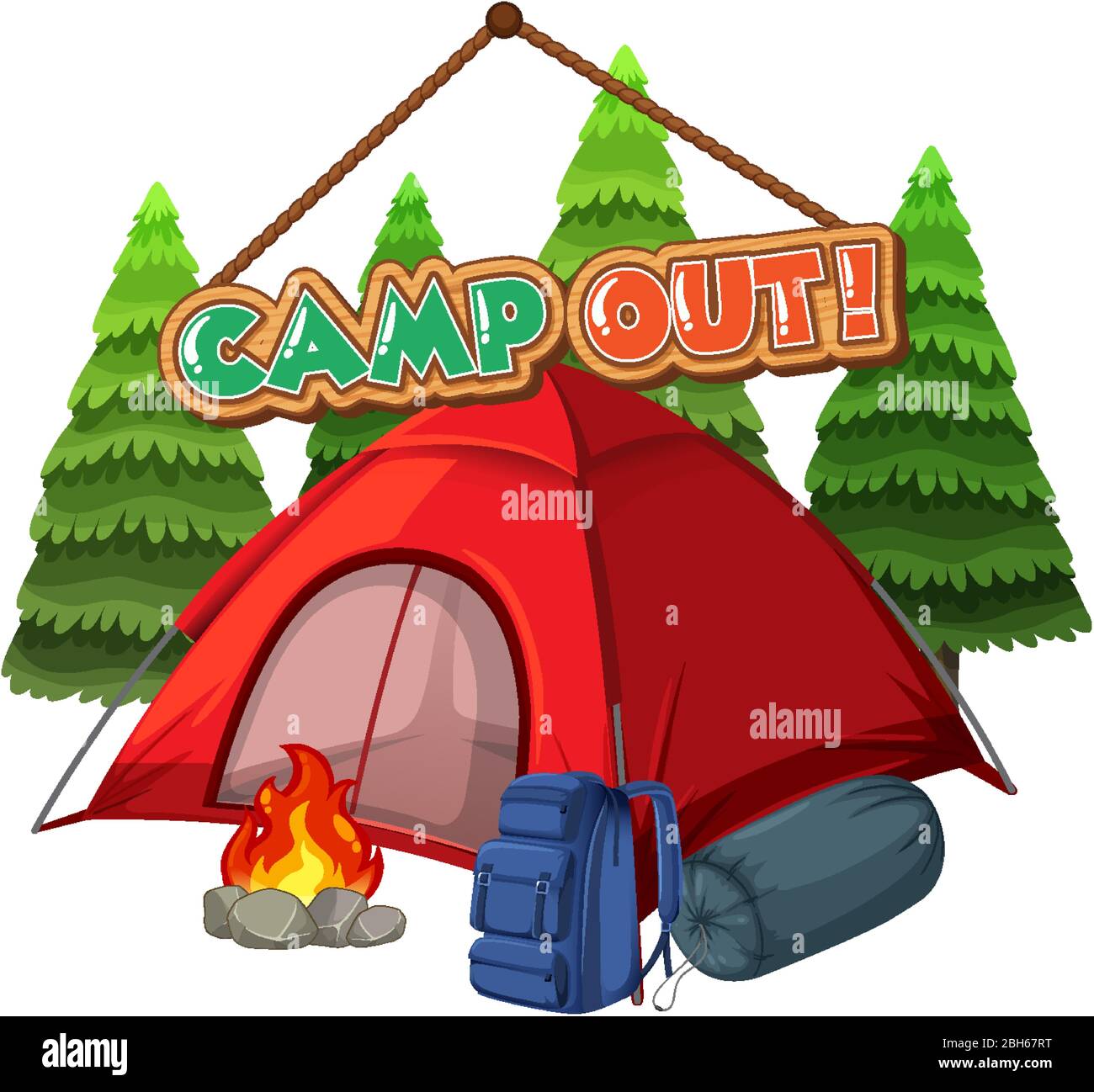 Font design for camp out with tent in the park illustration Stock ...