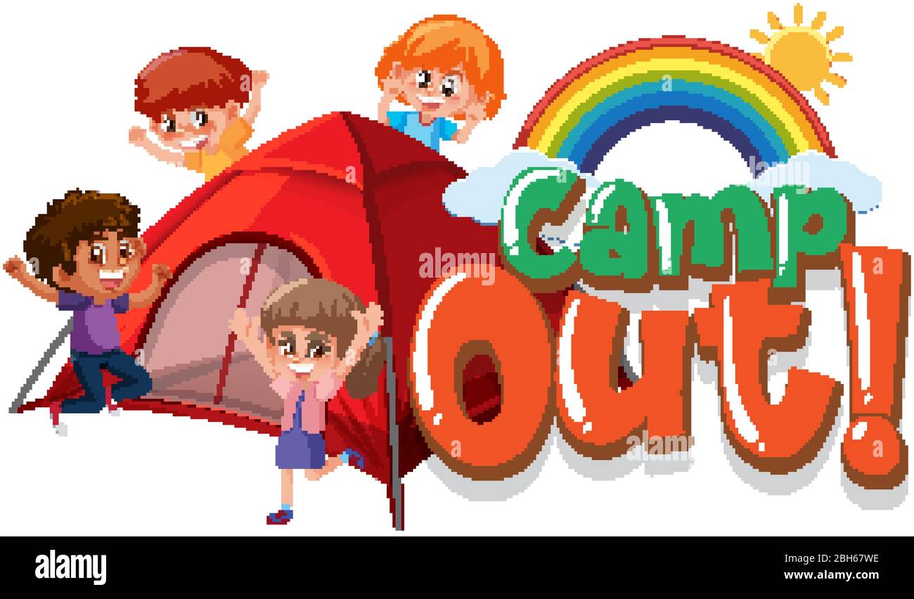 Font design for camp out with tent in the park illustration Stock ...