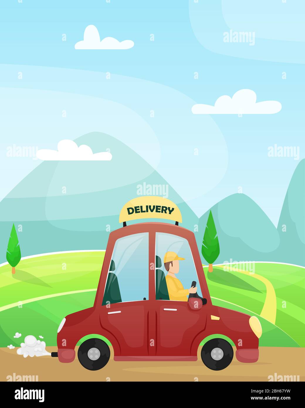 Cartoon Car Driving Home