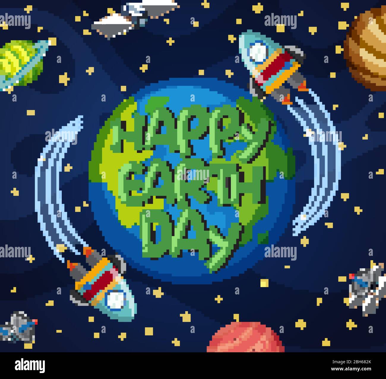 Poster design for happy earth day with spaceship orbitting the earth ...