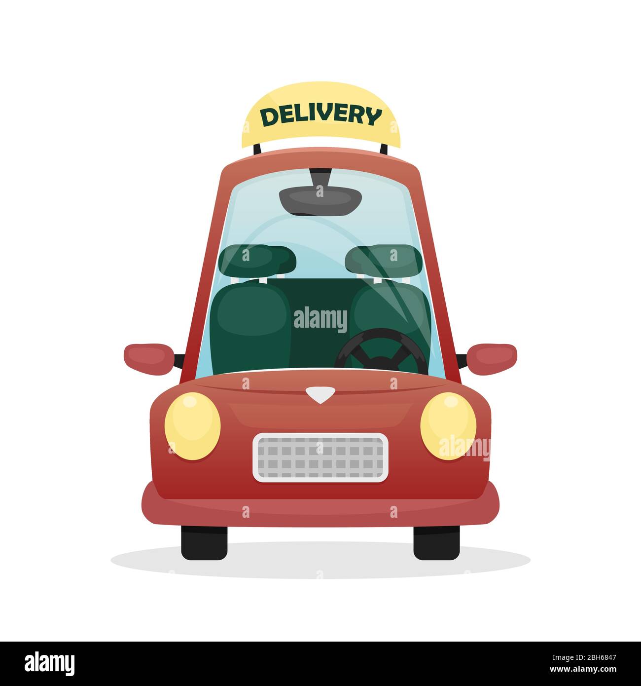 Vector illustration with a red delivery car. Food delivery to your home ...