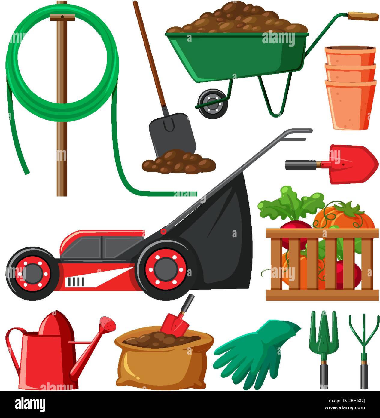 Set of gardening items on white background illustration Stock Vector ...