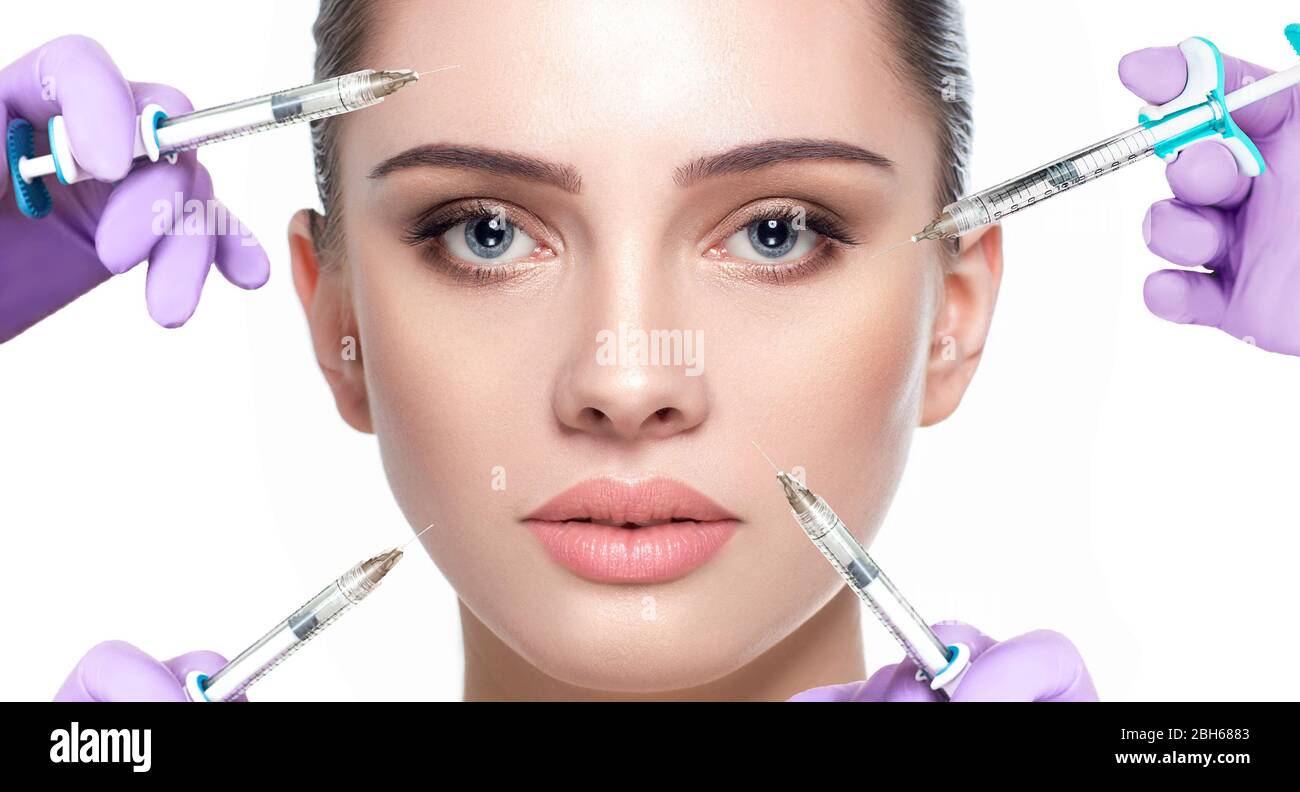 woman advertising anti-aging face injection. remove your wrinkle. lot ...