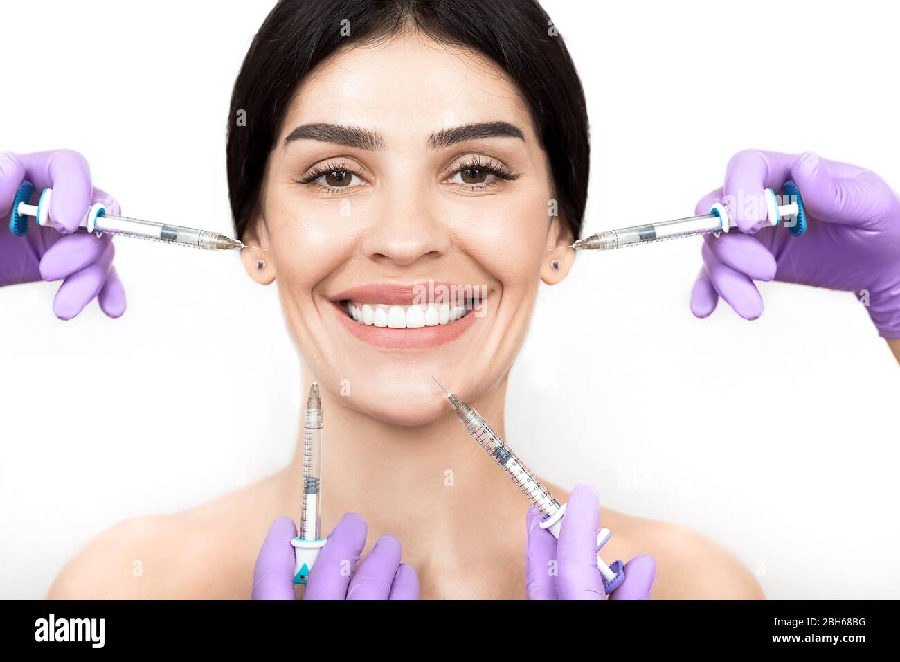 woman advertising concept of skin rejuvenation using beauty injection ...