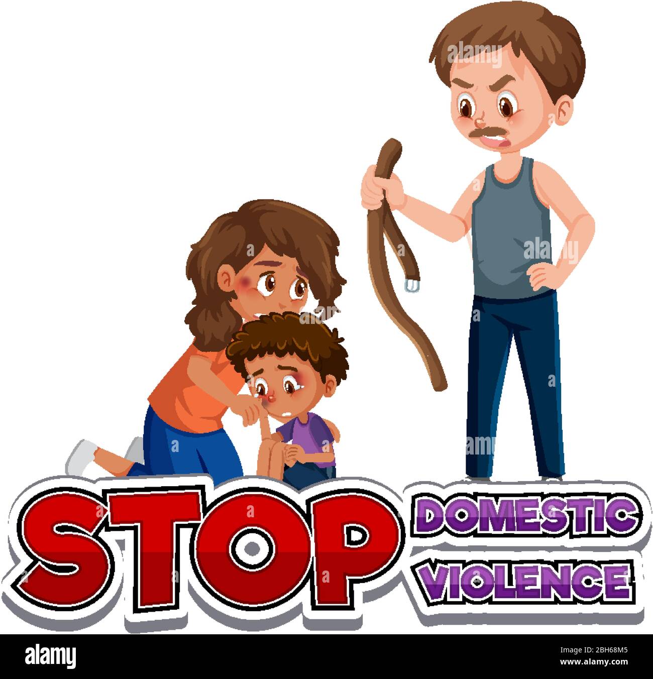 Stop domestic violence font design with dad bullying mom and kid ...