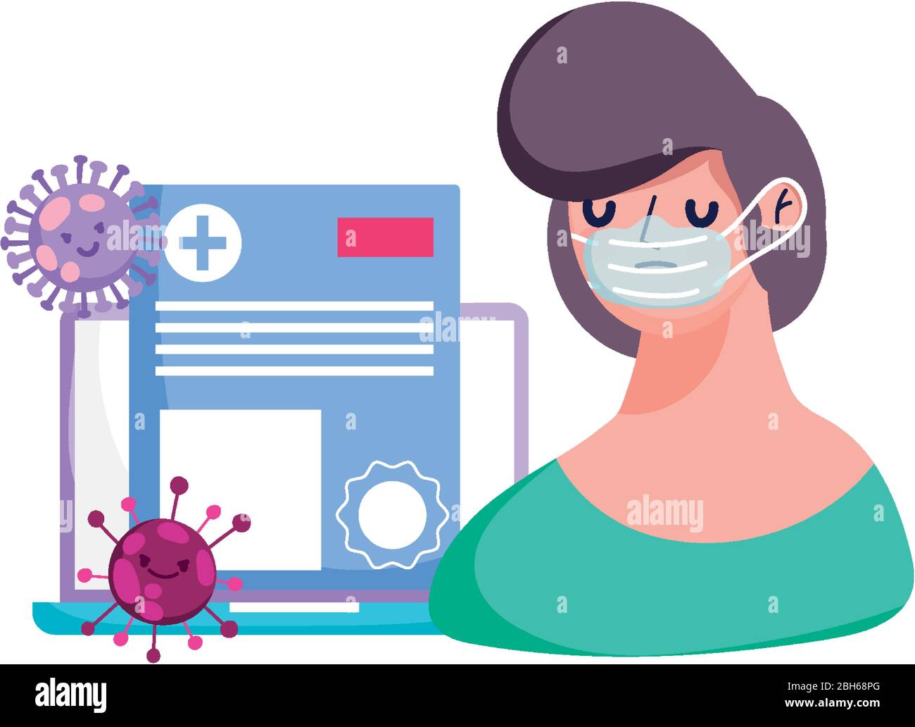 Man with mask laptop and Covid 19 virus design of 2019 ncov cov ...