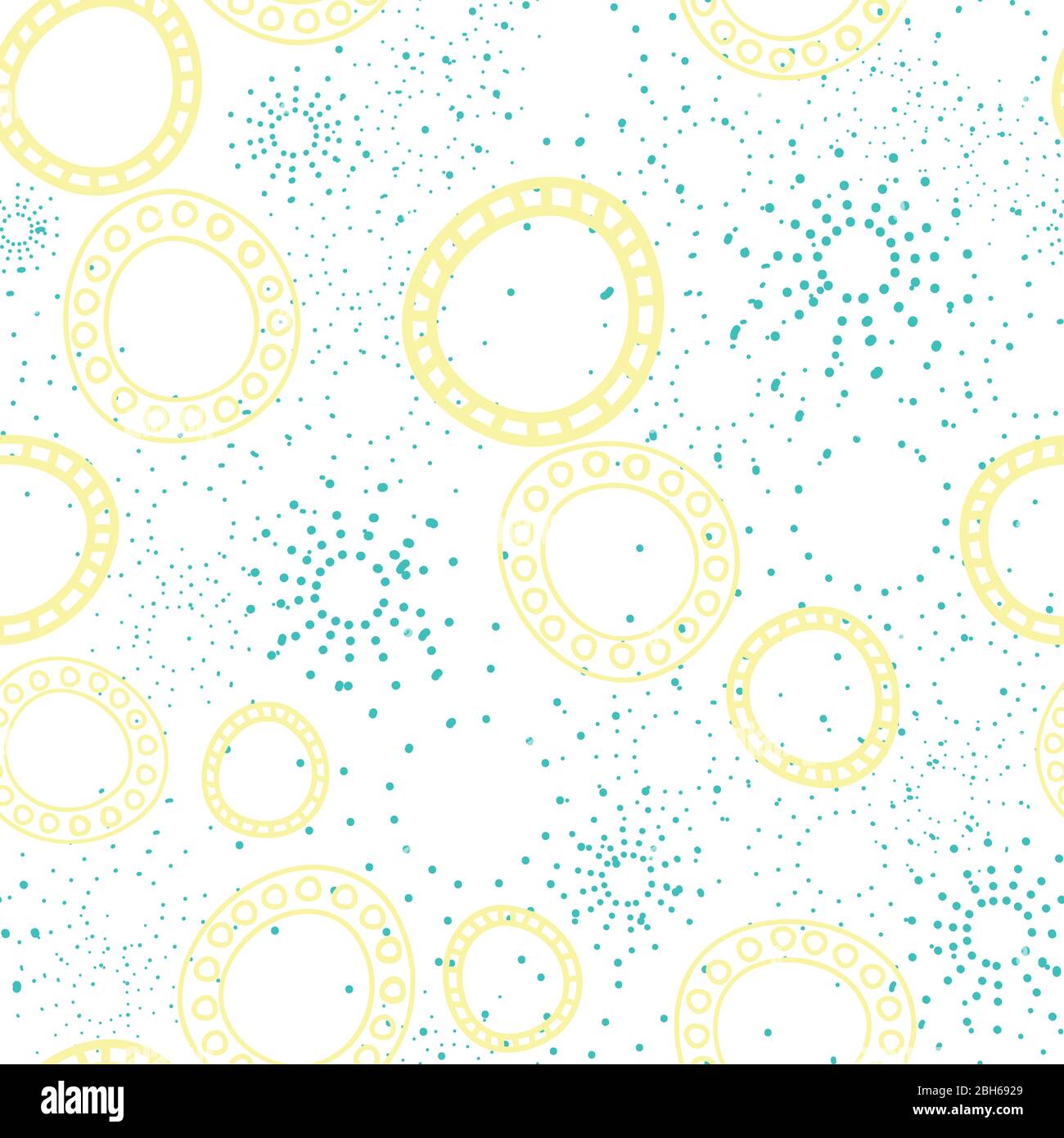 Fireworks, dots and circles in yellow and blue seamless vector repeat ...