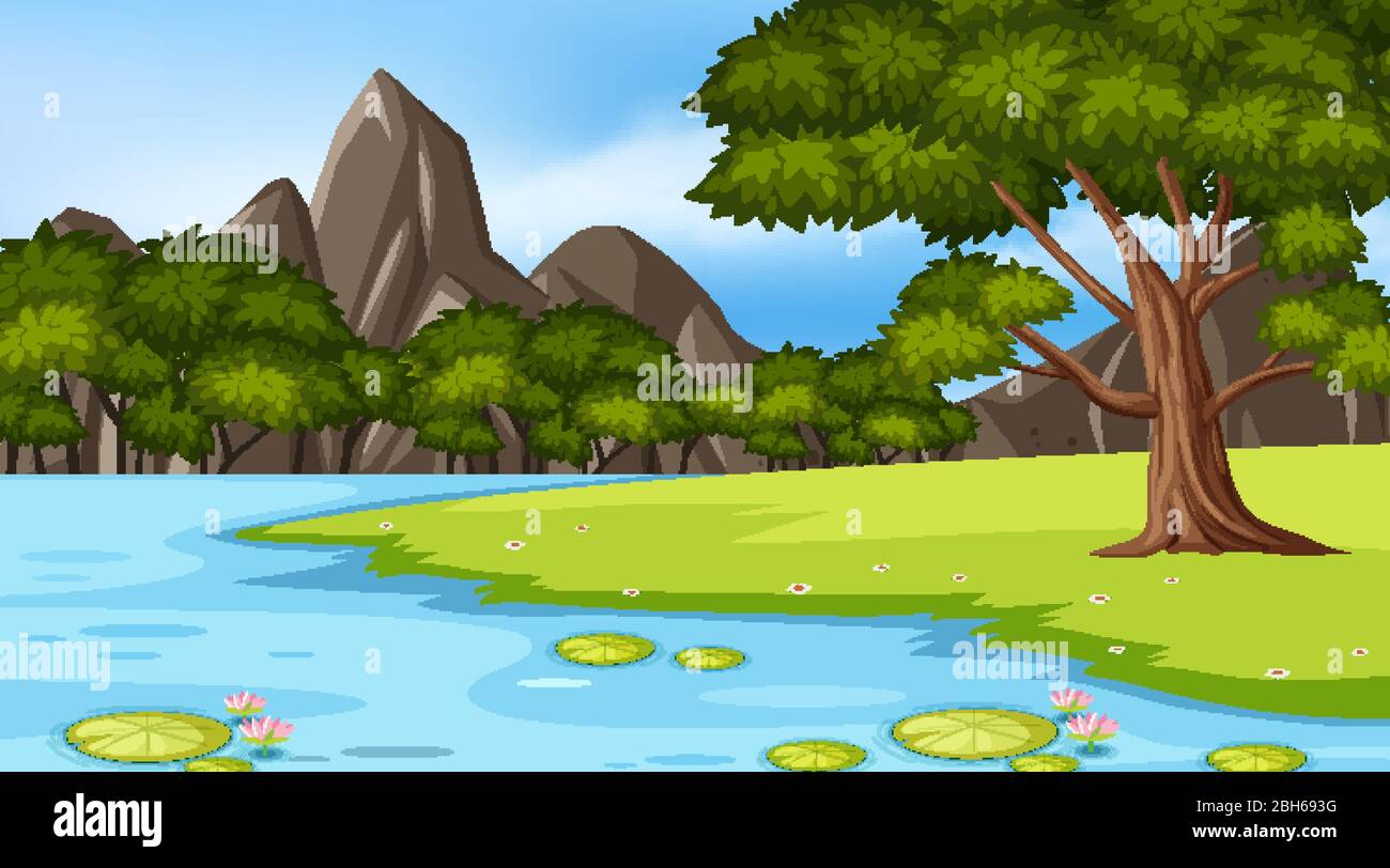Background scene with many trees in the park illustration Stock Vector ...