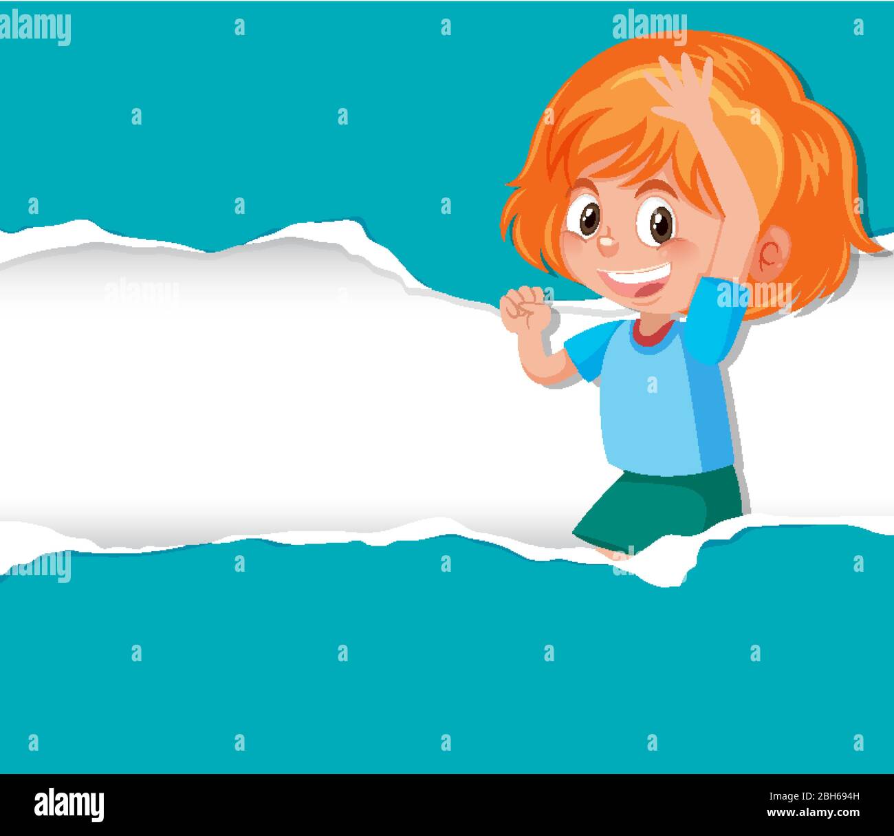 Background template design with happy girl illustration Stock Vector ...