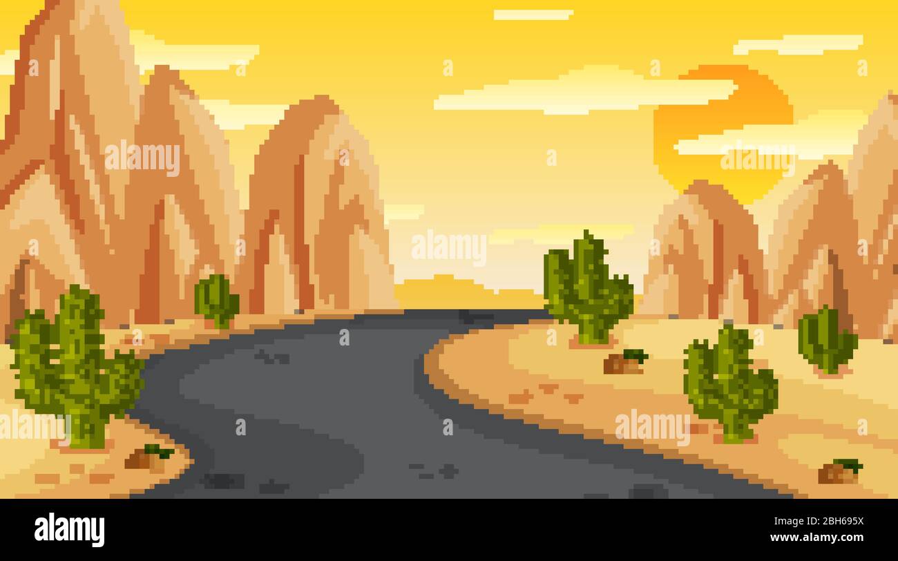 Scene with empty road at sunset illustration Stock Vector Image & Art ...