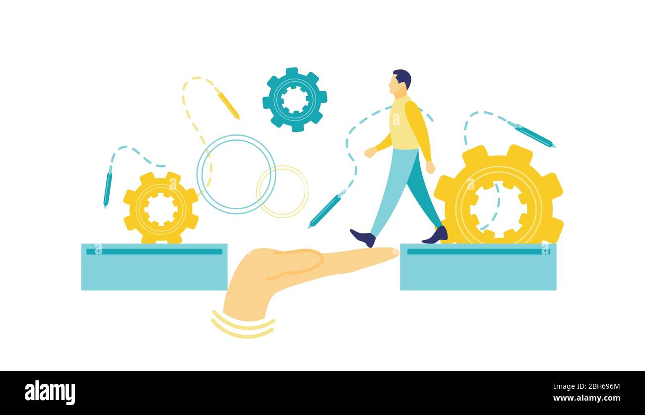 Flat vector illustration of a business concept, Businessman crossing an ...