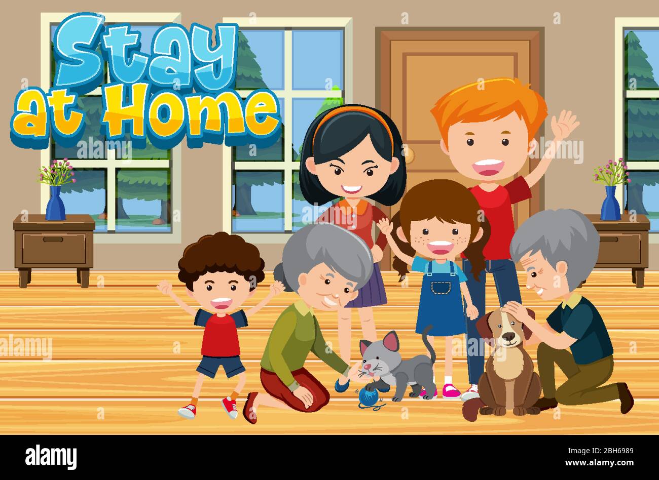 Happy family staying together at home illustration Stock Vector Image ...