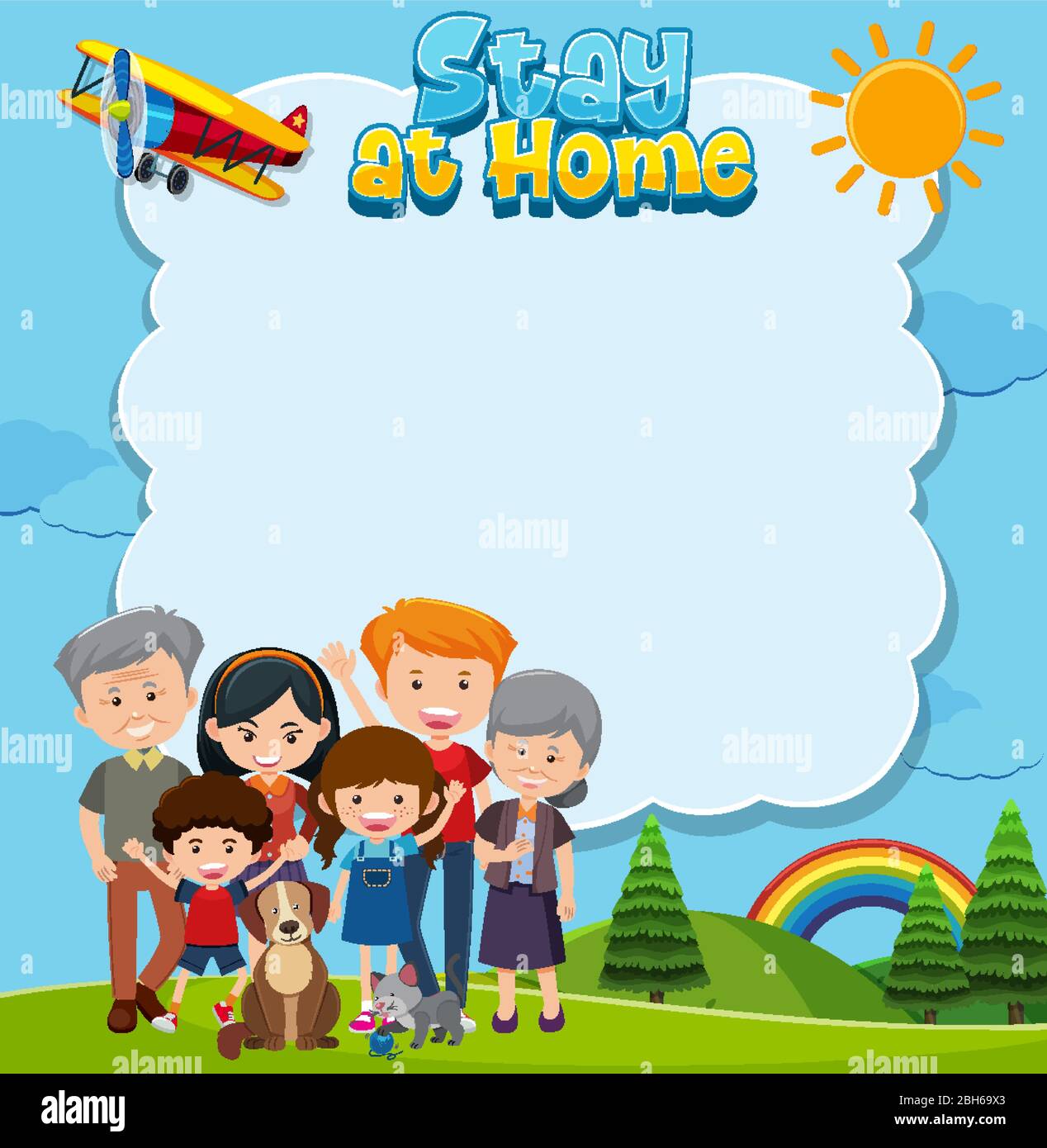 Border template with happy family in the park illustration Stock Vector ...