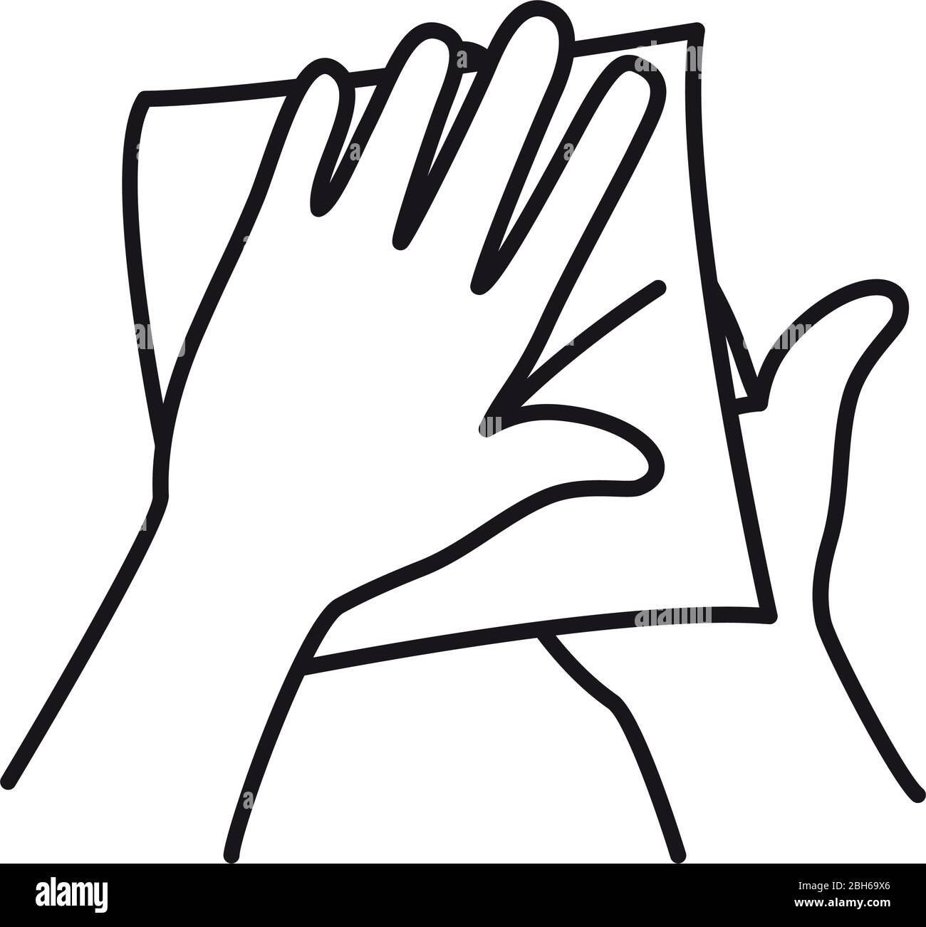 hands with dryer paper icon over white background, line style, vector ...