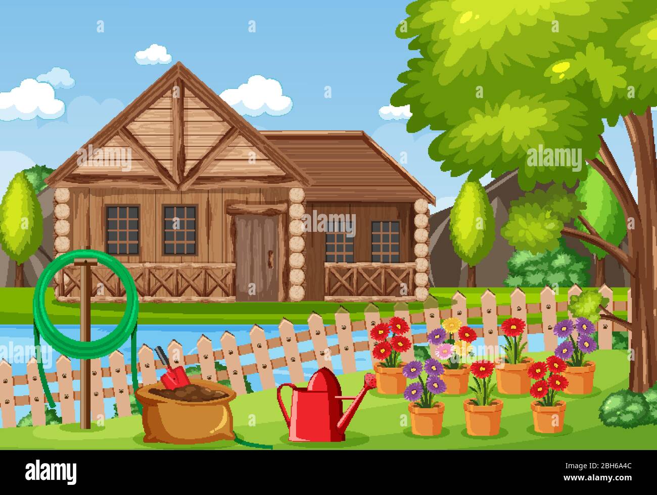 Park beautiful flowers water Stock Vector Images - Alamy