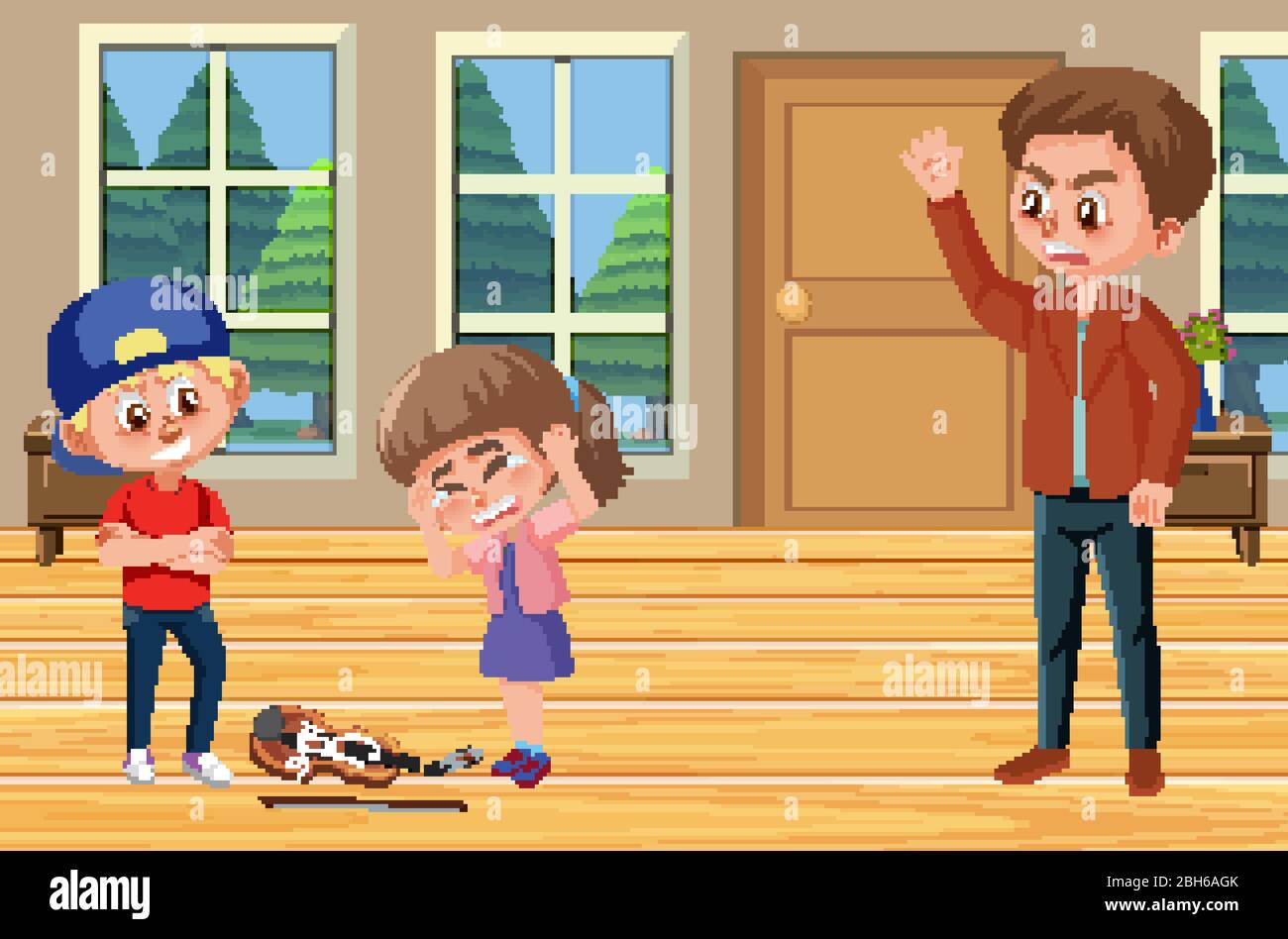 Scene with parents bullying their family at home illustration Stock ...