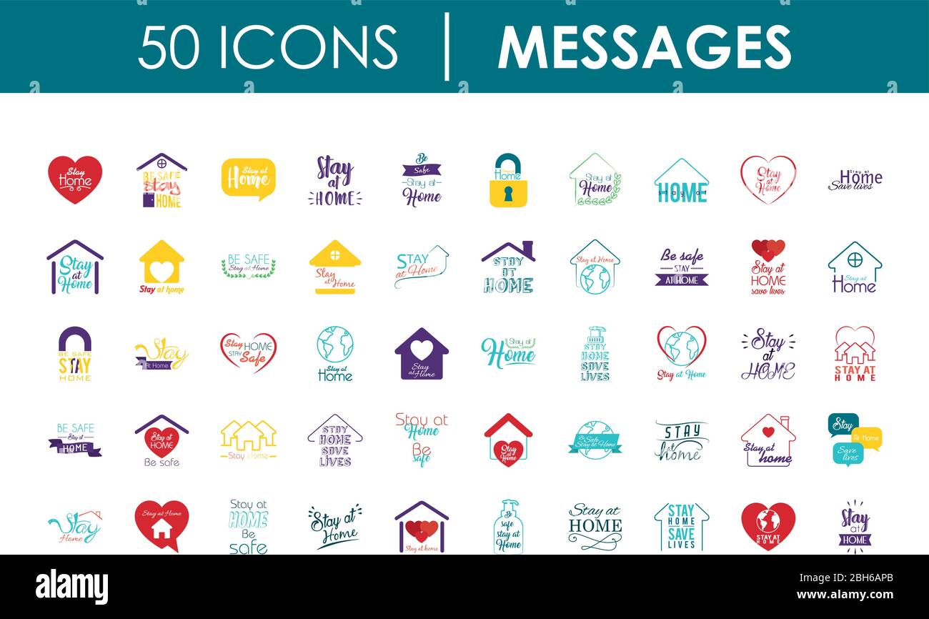 stay home messages icon set over white background, colorful design ...