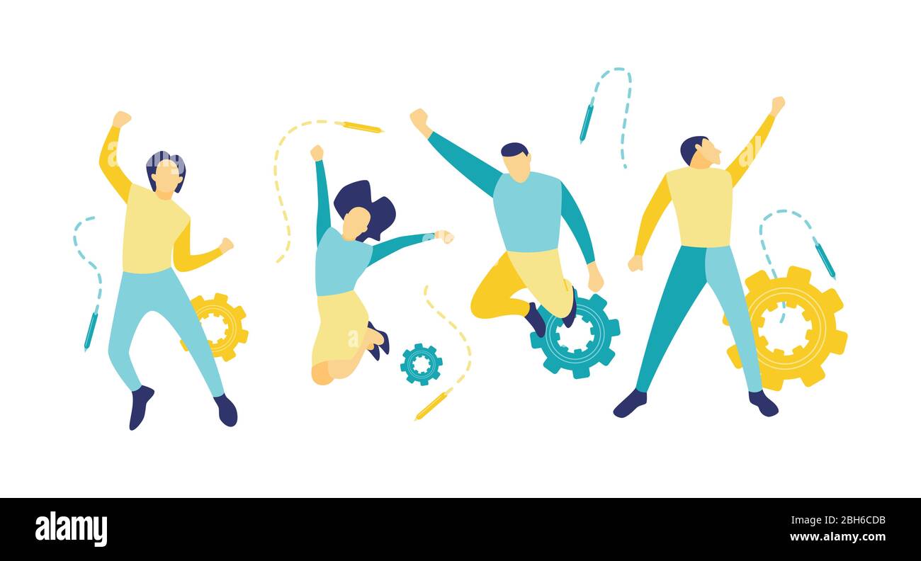 Flat vector illustration of a business concept, business people succeed ...