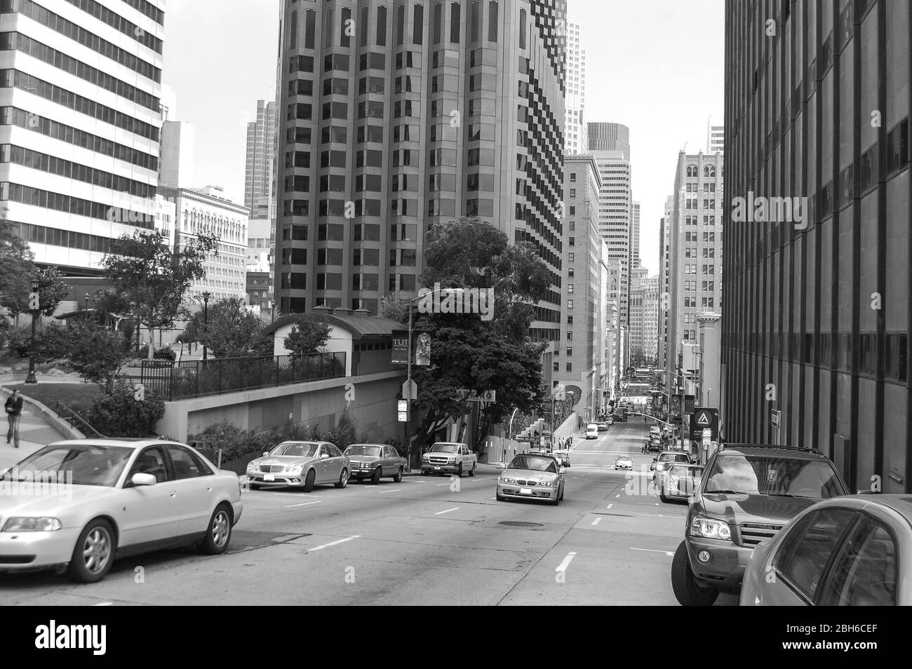 Cars on the Street in San Francisco California USA hill skyline view ...