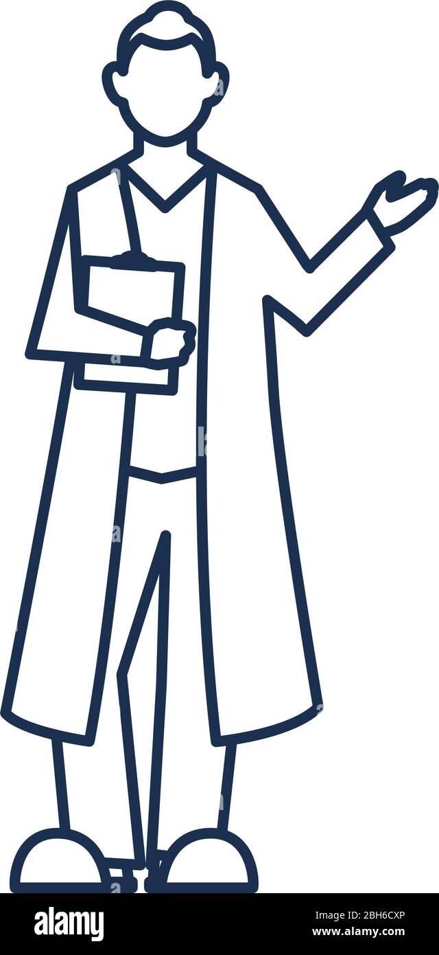 man doctor standing, medical staff , line style icon vector ...