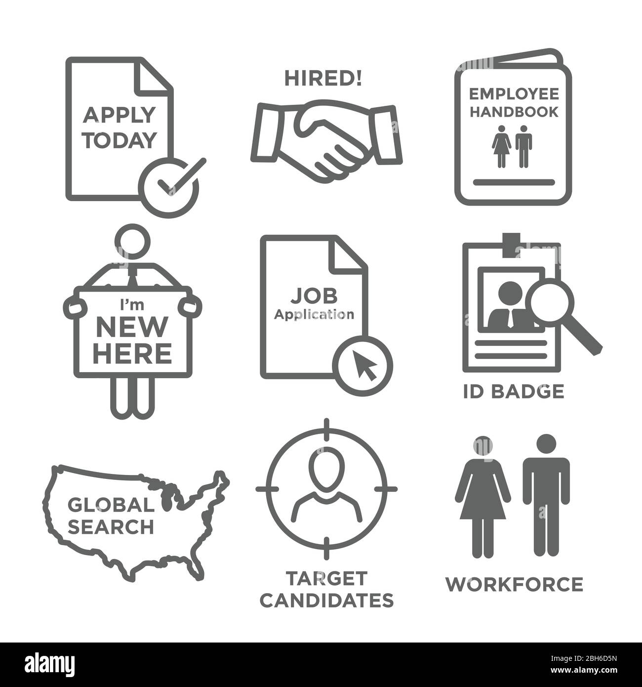 Hiring and Employees icons w job related images showing hiring Stock ...