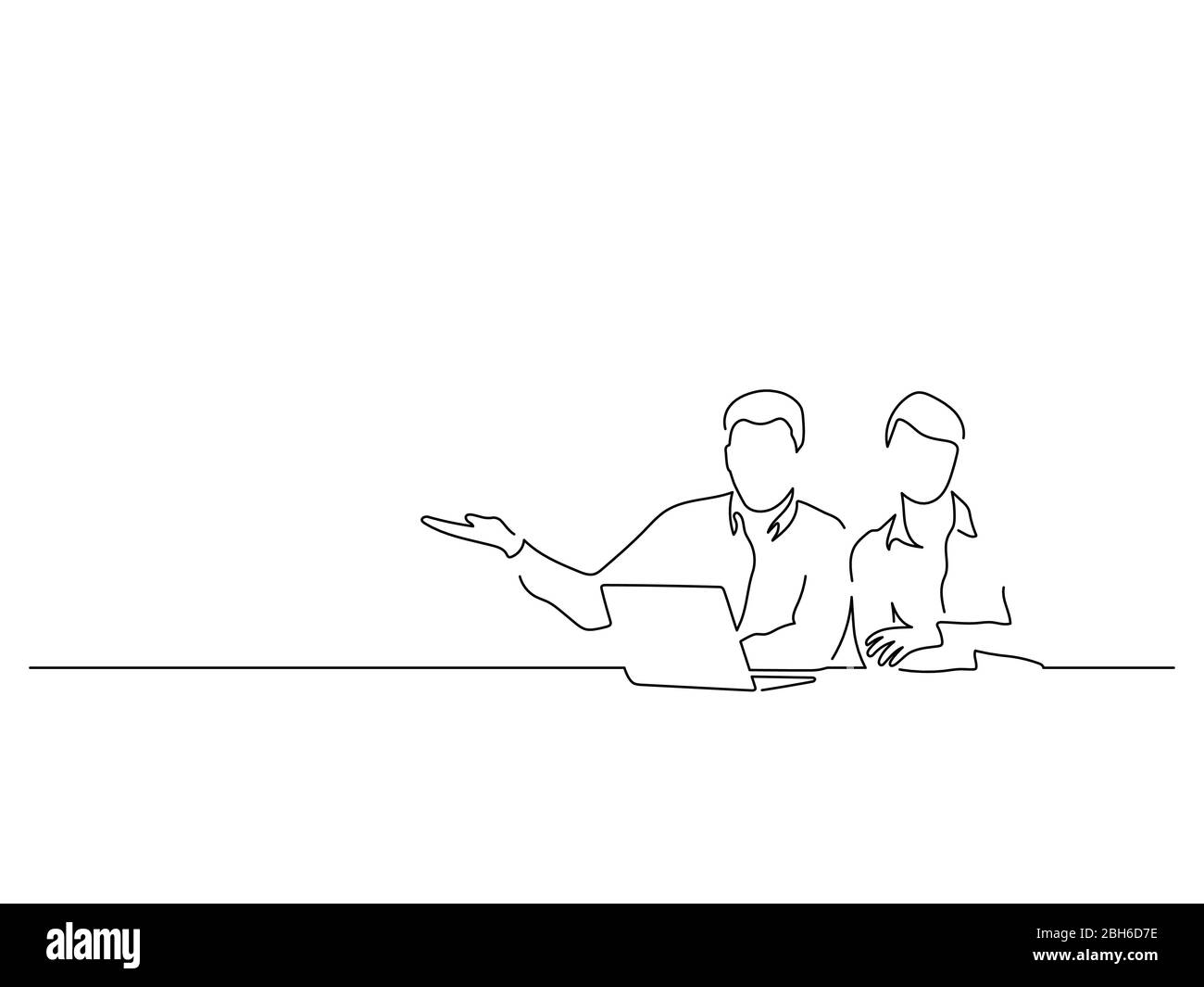 People using technology line drawing, vector illustration design Stock ...