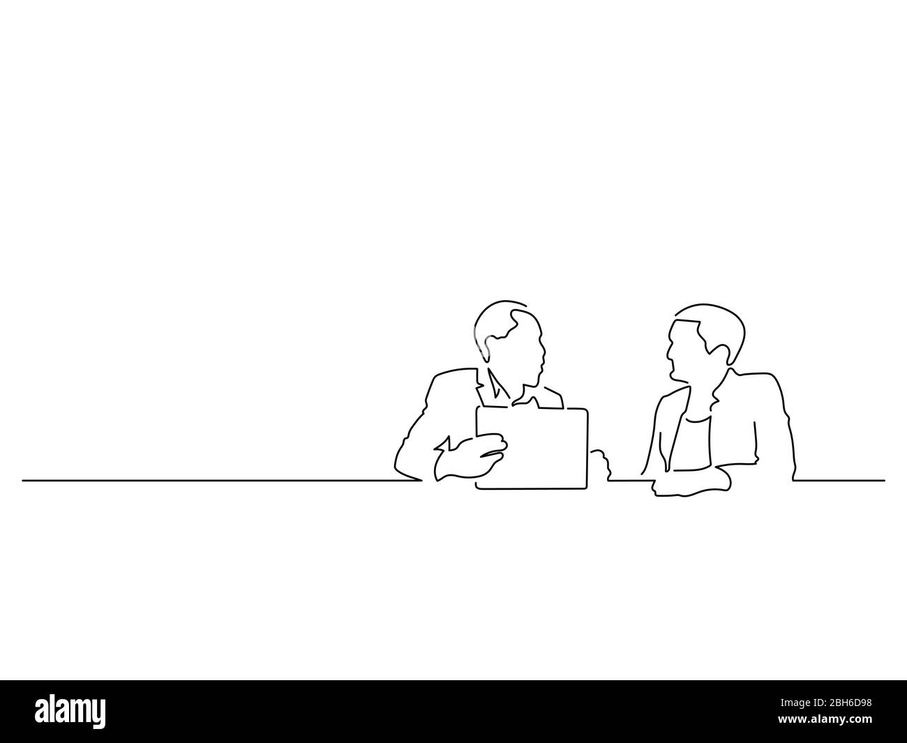 People using technology line drawing, vector illustration design Stock ...