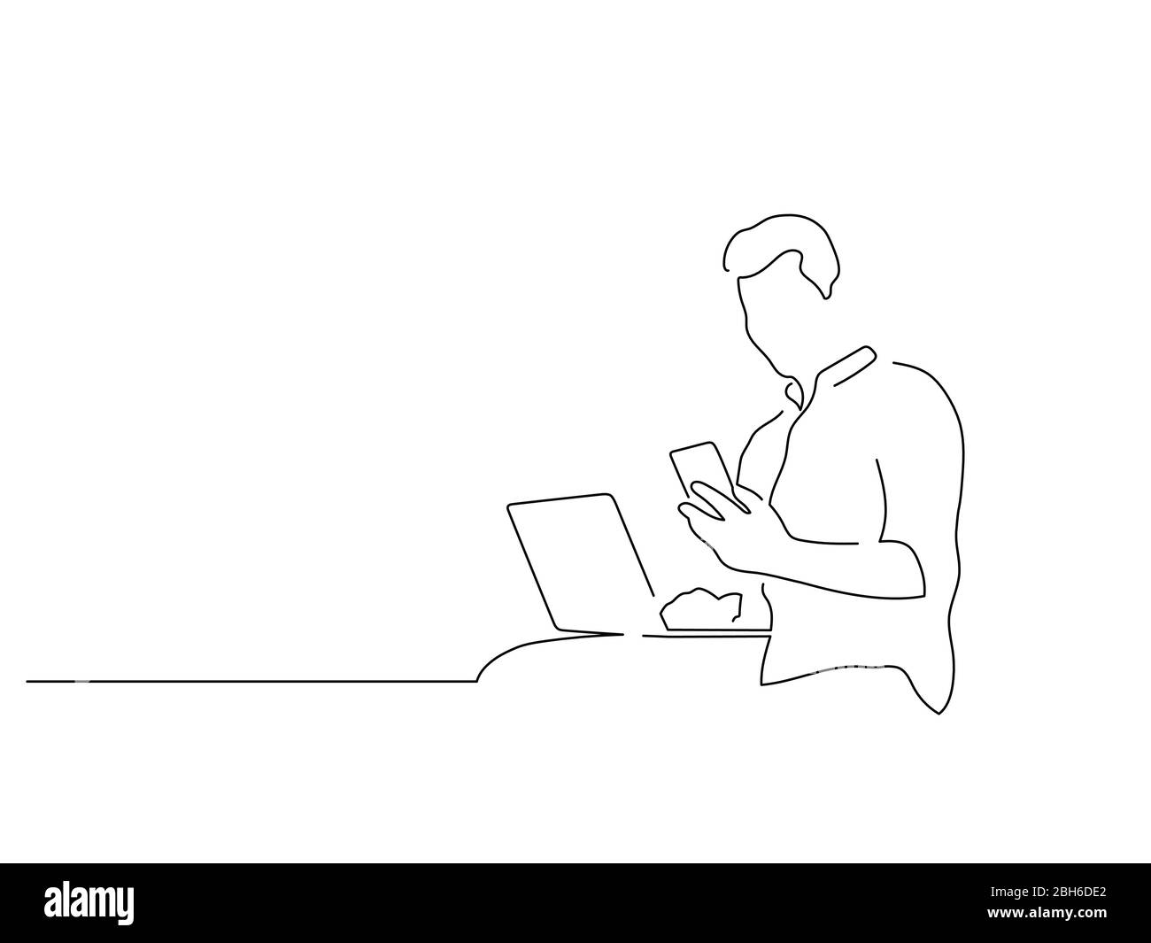 People using technology line drawing, vector illustration design Stock ...