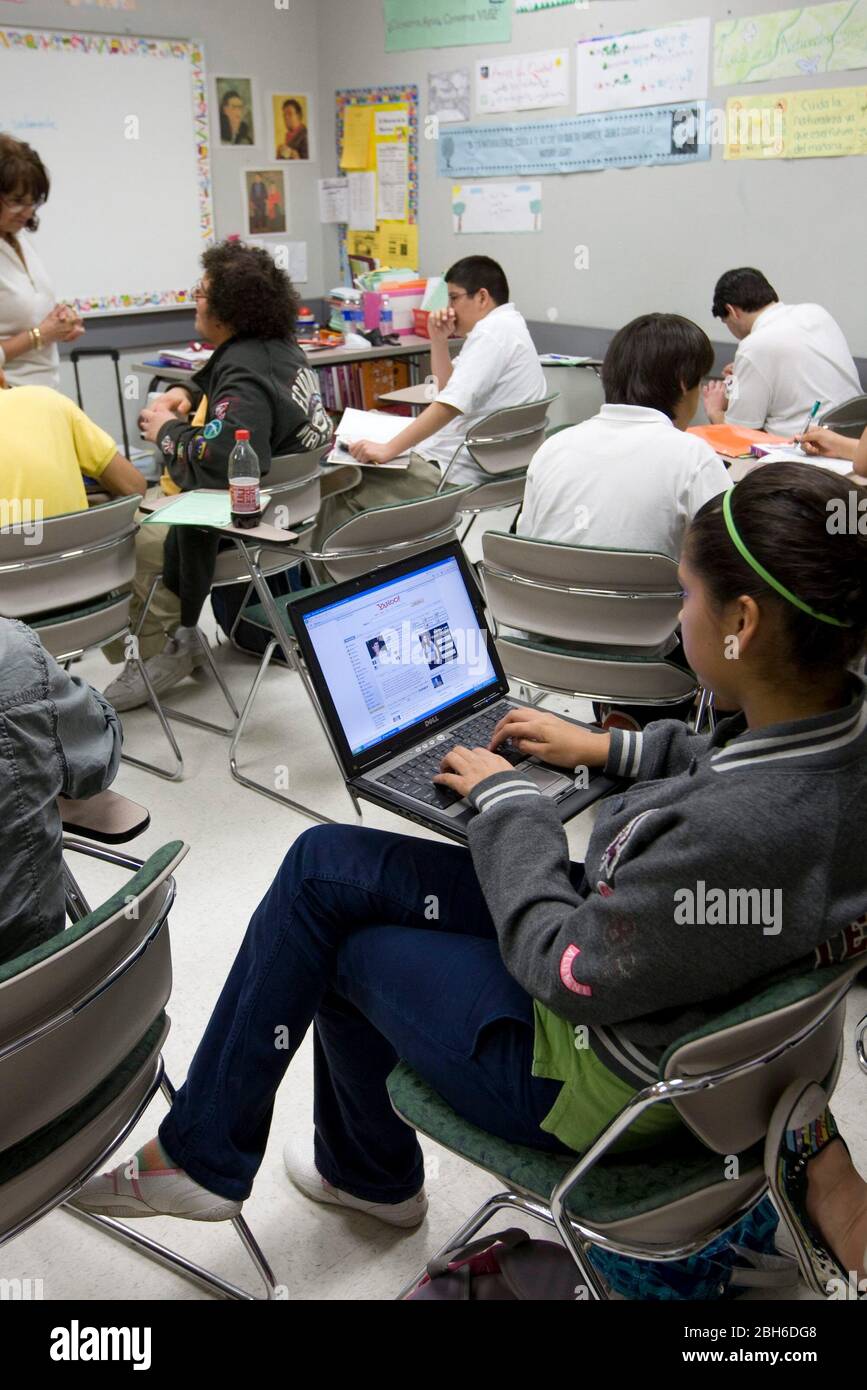 Laredo, Texas USA, February 19, 2009: High school student in Spanish II ...