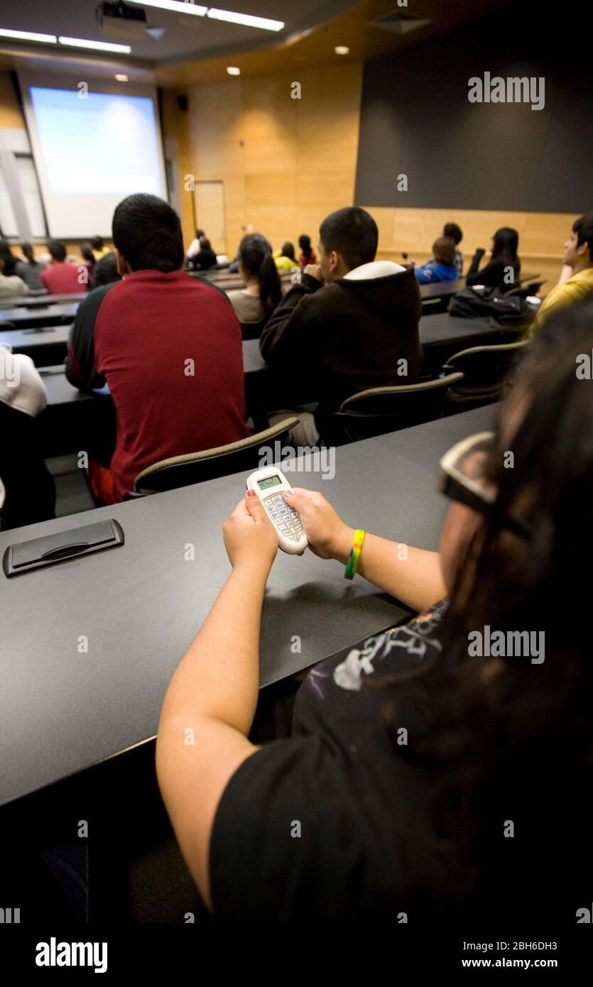 Laredo, Texas USA, February 20, 2009: Students using classroom polling ...