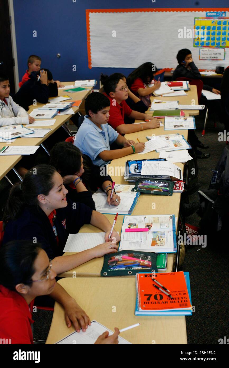 Dallas, Texas, January 23, 2009: Seventh grade students listen to their ...