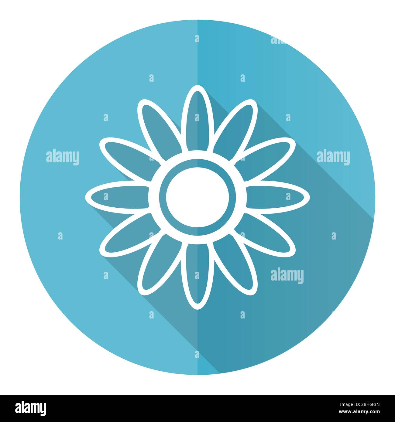 Flower blue round flat design vector icon isolated on white background ...