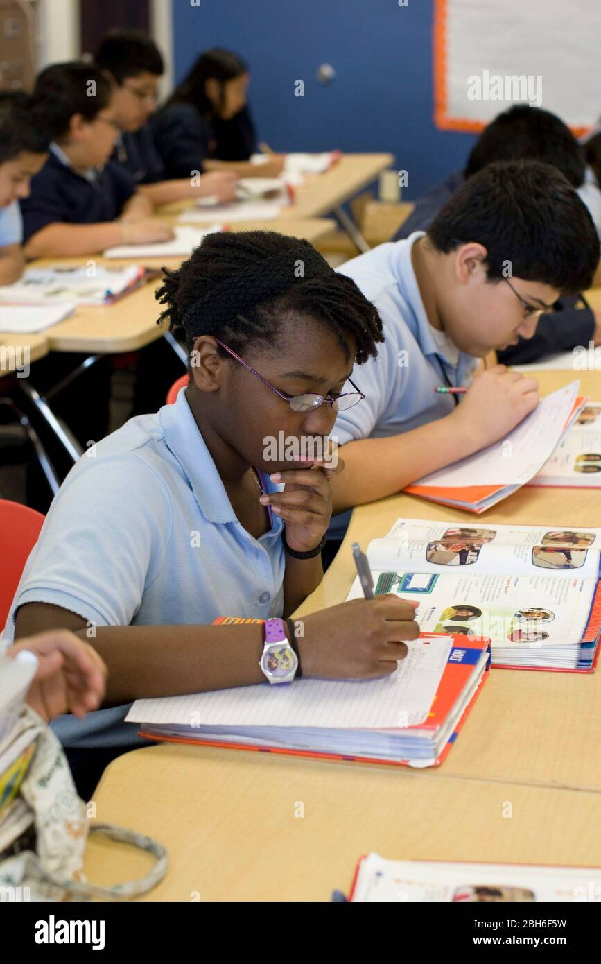 Dallas, Texas, January 23, 2009: Seventh grade students taking ...