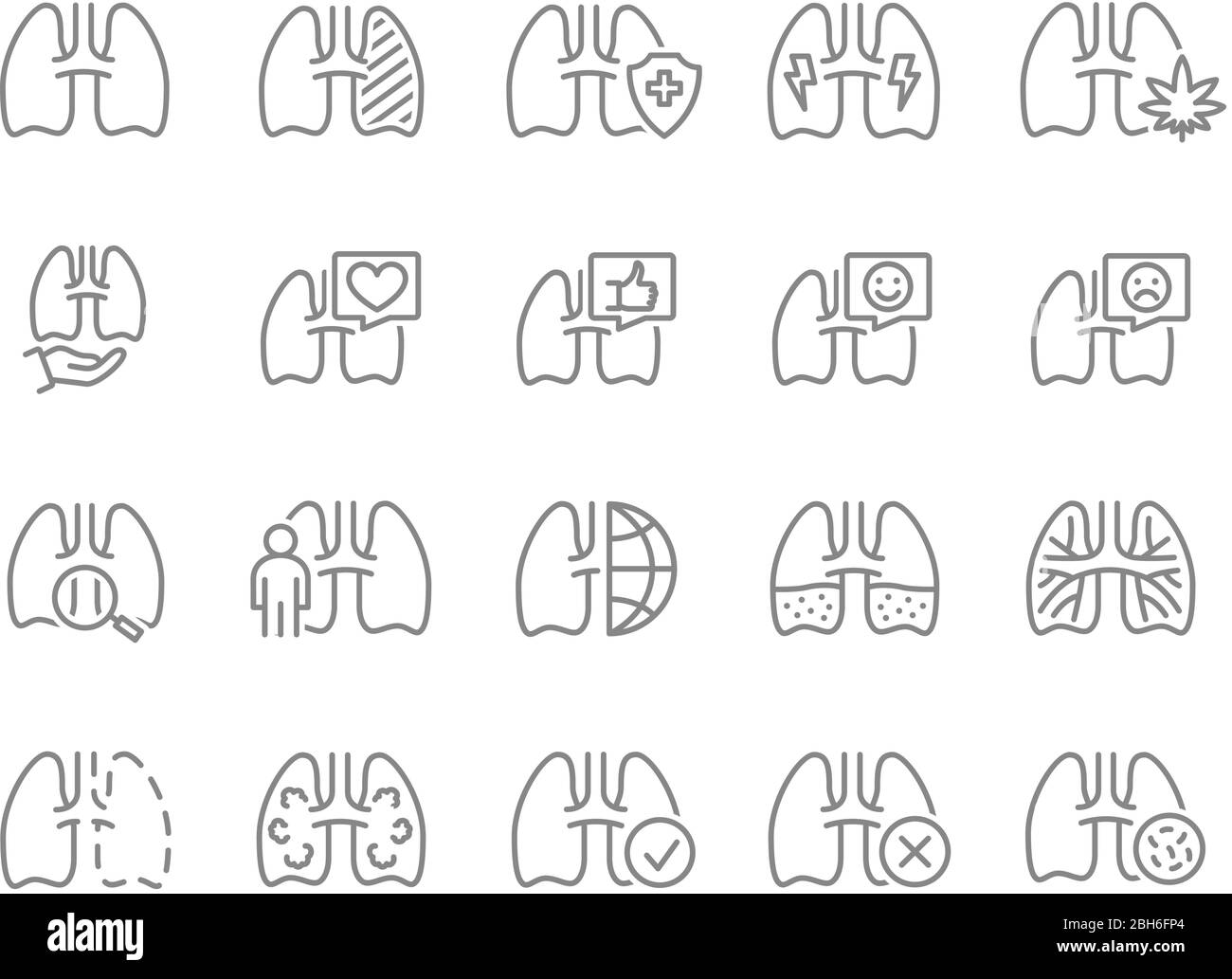 Set of human lungs line icon. Healthy internal organ, respiratory ...