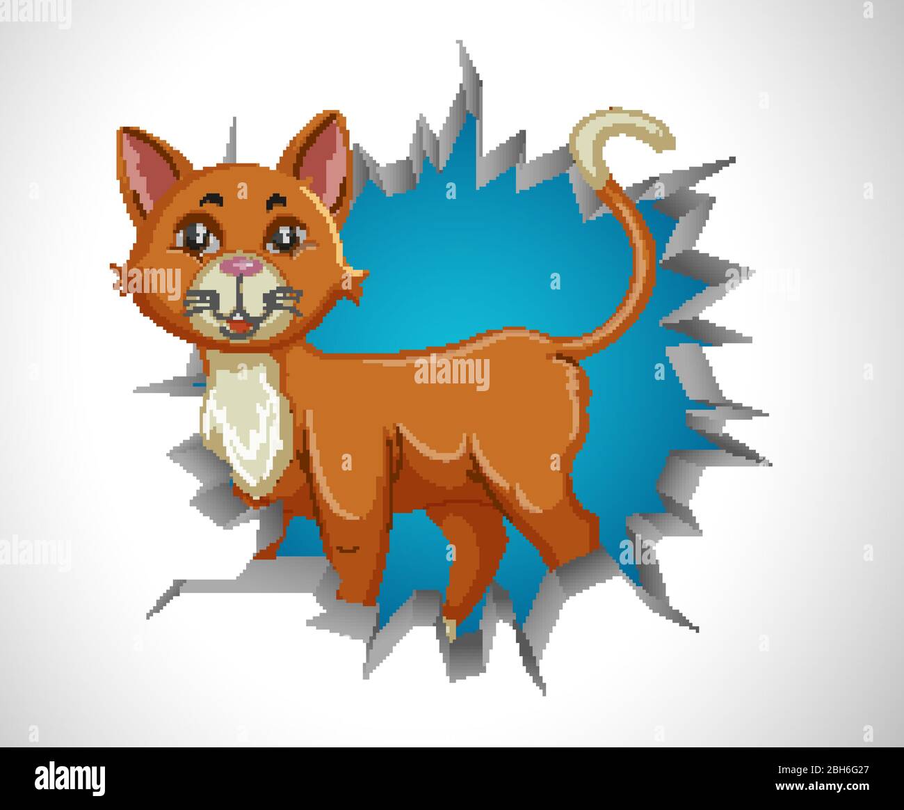 Cute cat coming out of cracked wall illustration Stock Vector Image ...