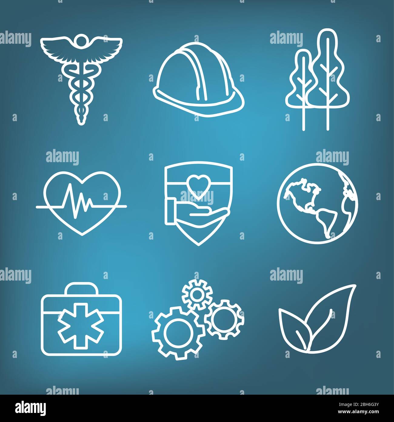 Health Safety & Environment Icon Set with medical, safety, and leaves ...
