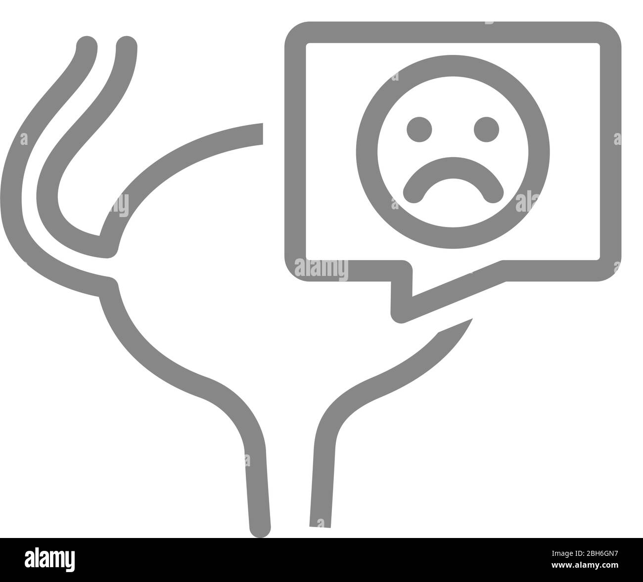 Urinary bladder with sad face in speech bubble line icon. Disease organ ...