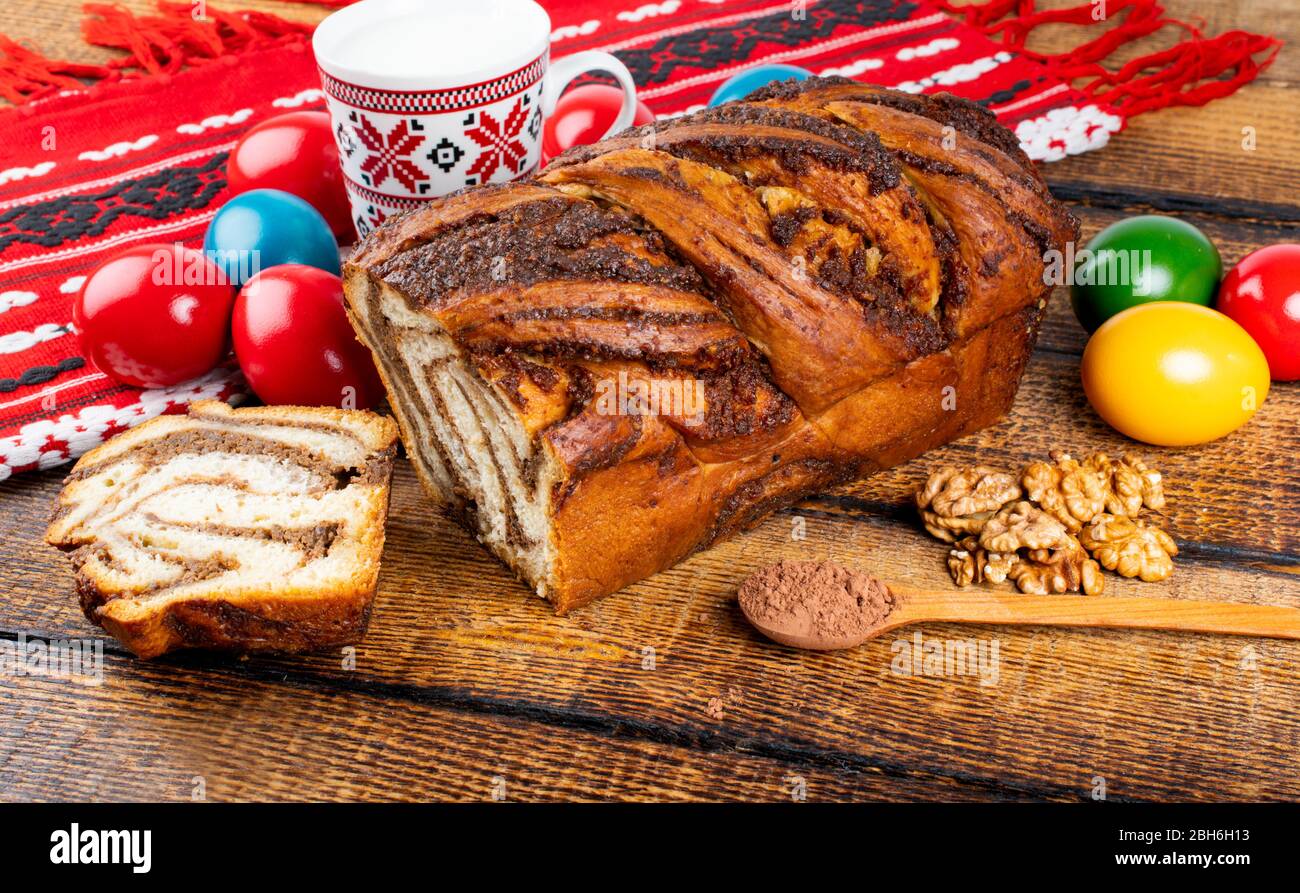 Traditional Romanian Easter table with and meaning Sweetbread and Matzo ...